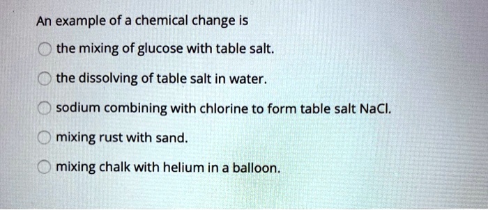 an example of a chemical change is the mixing of glucose with table ...