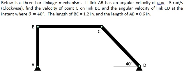 below is a three bar linkage mechanism if link ab has an angular ...