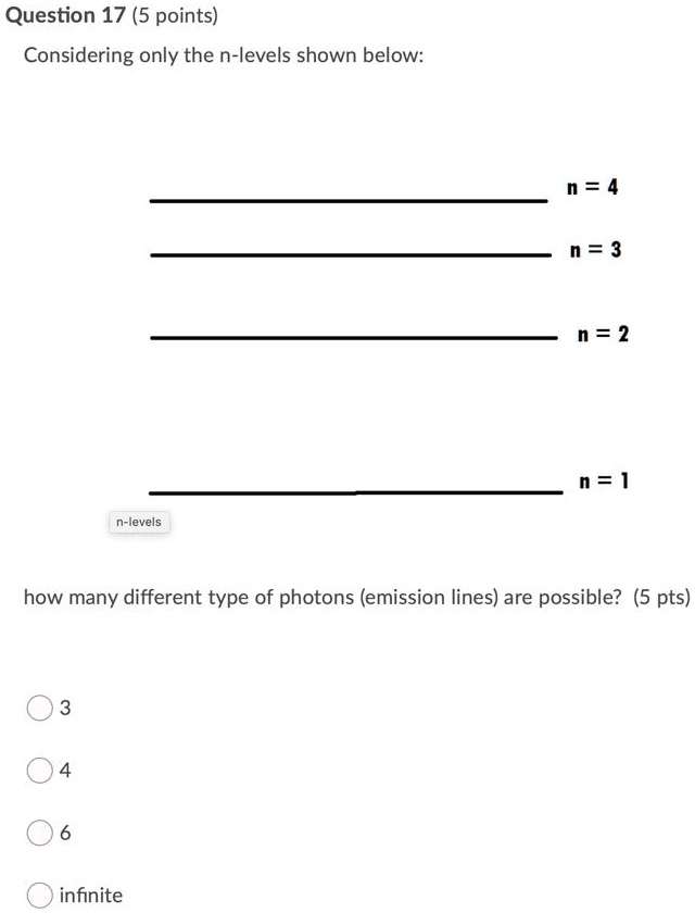 SOLVED:Question 17 (5 points) Considering only the n-levels shown below ...