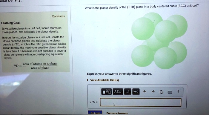 SOLVED: What is the planar density of the (010) plane in a body-centered cubic (BCC) unit cell ...