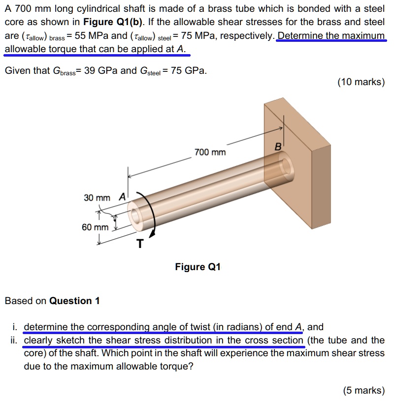 SOLVED: A 700 mm long cylindrical shaft is made of a brass tube which ...