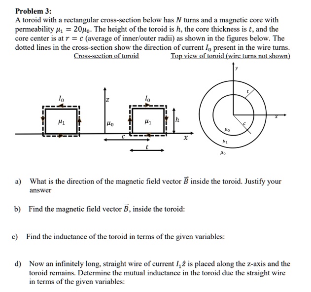 SOLVED: Problem 3: A toroid with a rectangular cross-section below has N turns and a magnetic ...