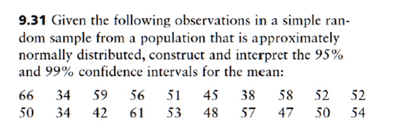 SOLVED: 9.31 Given the following observations in a simple ran- dom ...