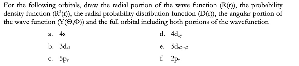 SOLVED: For the following orbitals, draw the radial portion of the wave ...