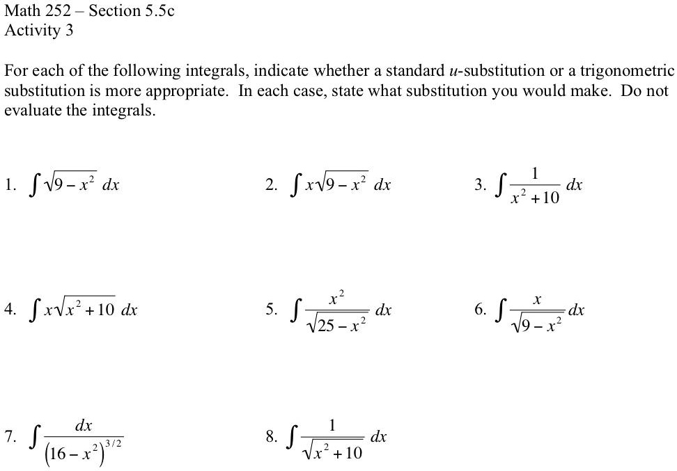 SOLVED:Math 252 Section 5.Sc Activity 3 For each of the following ...