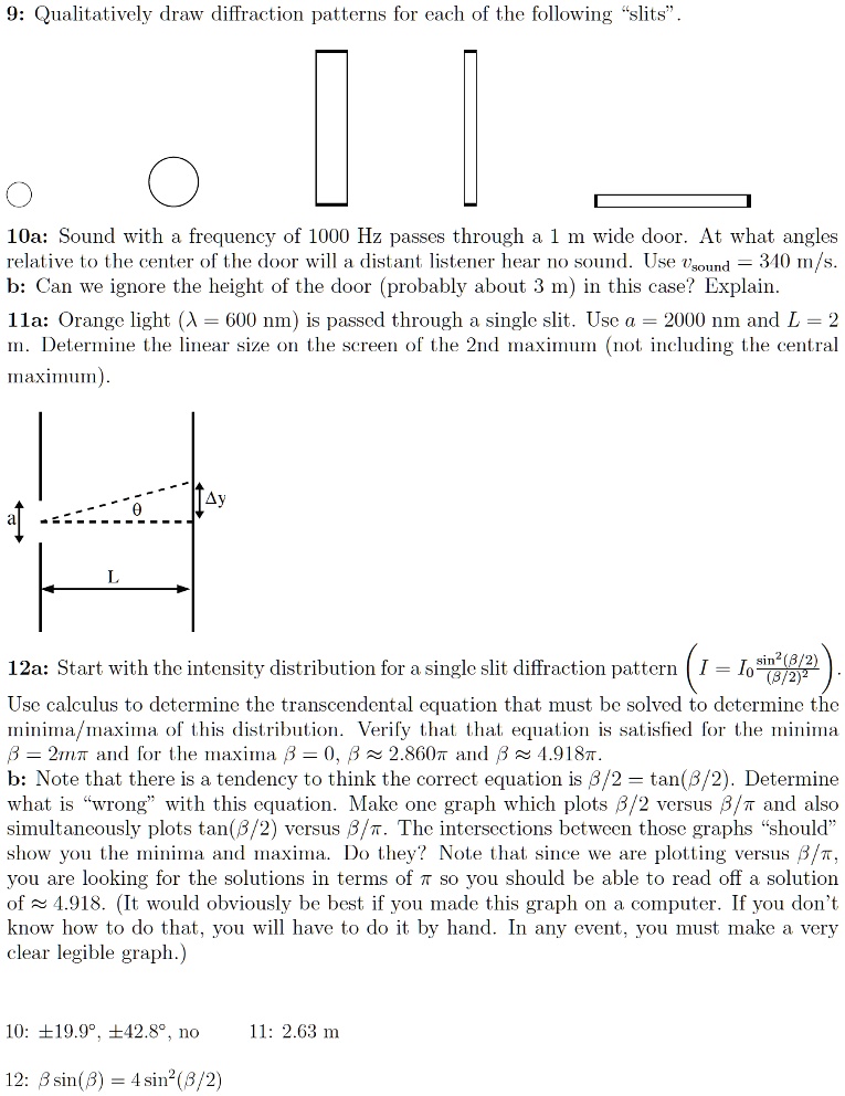 SOLVED: 9: Qualitatively draw diffraction patterns for each of the following "slits". 10a: Sound ...