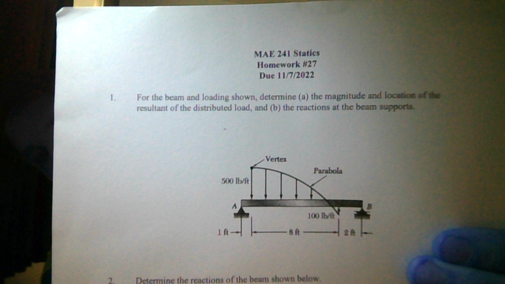 MAE 241 Statics Homework #27 Due 11/7/2022 1. For the beam and loading ...