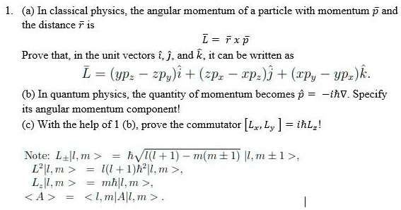 1. (a) In classical physics, the angular momentum of a particle with ...