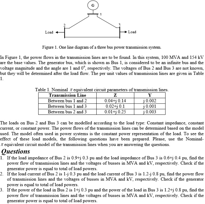 SOLVED: Figure 1. One-line diagram of a three-bus power transmission ...