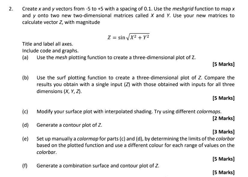 Solved Create X And Y Vectors From 5 To 5 With A Spacing Of 0 1 Use The Meshgrid Function To
