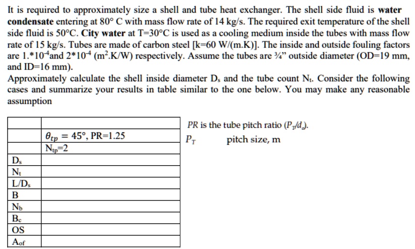 SOLVED: It is required to approximately size a shell and tube heat ...