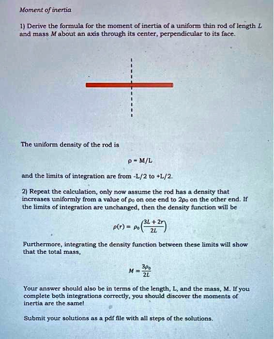 SOLVED: Derive the formula for the moment of inertia of a uniform thin ...