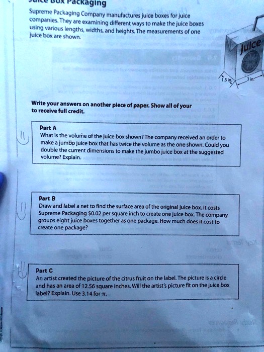 SOLVED:Prdckaging Supreme Packaqings Company manufactures juice boxes ...