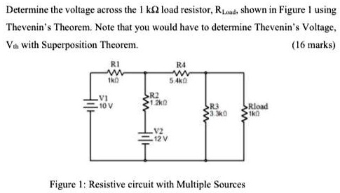 Determine the voltage across the 1 kΩload resistor, RLoad, shown in Figure 1 using Thevenin's ...