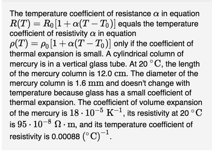 The temperature coefficient of resistance α in equation R(T) = R0[1 + α(T - T0)] equals the ...