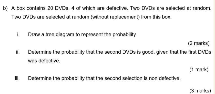 b a box contains 20 dvds 4 of which are defective two dvds are selected ...