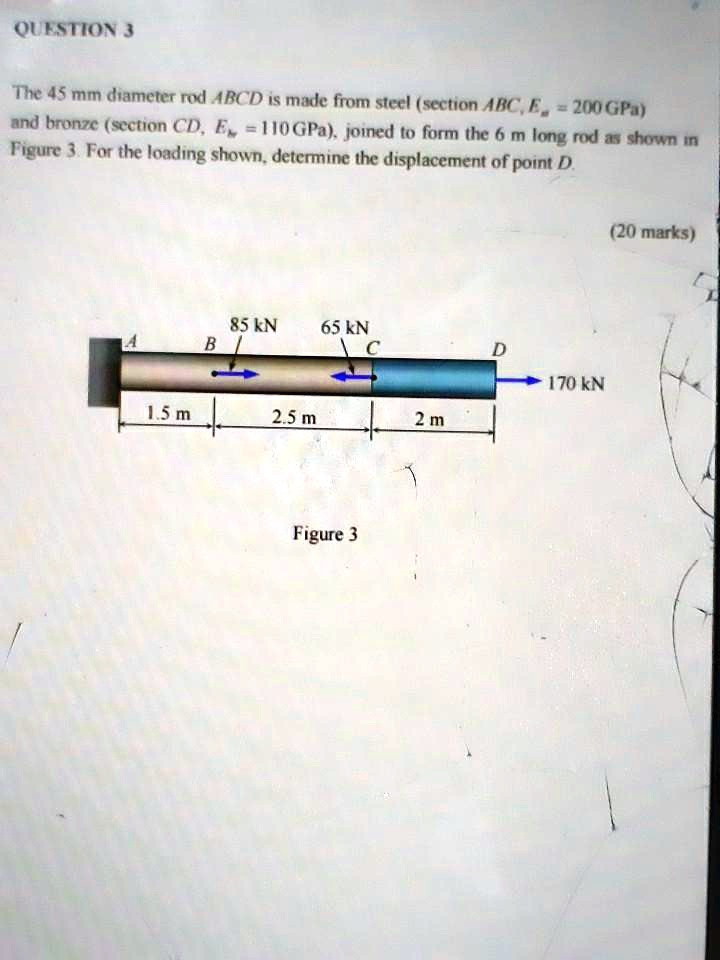 SOLVED: QUESTION 3 The 45mm diameter rod 4BCD is made from steel ...
