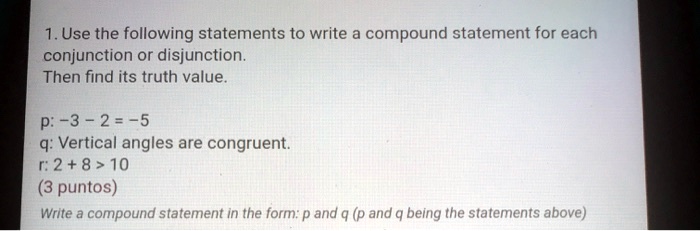 SOLVED: Use the following statements to write a compound statement for ...