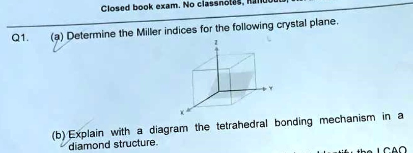 SOLVED: Closed book exam.No class Q1. (a)Determine the Miller indices for the following crystal ...