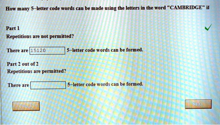SOLVED: Hor many 5-letter code words can be made using the letters in ...