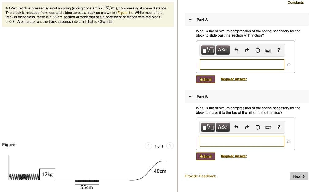 SOLVED: A 12-kg block is pressed against a spring (spring constant 970 N/m) compressing some ...