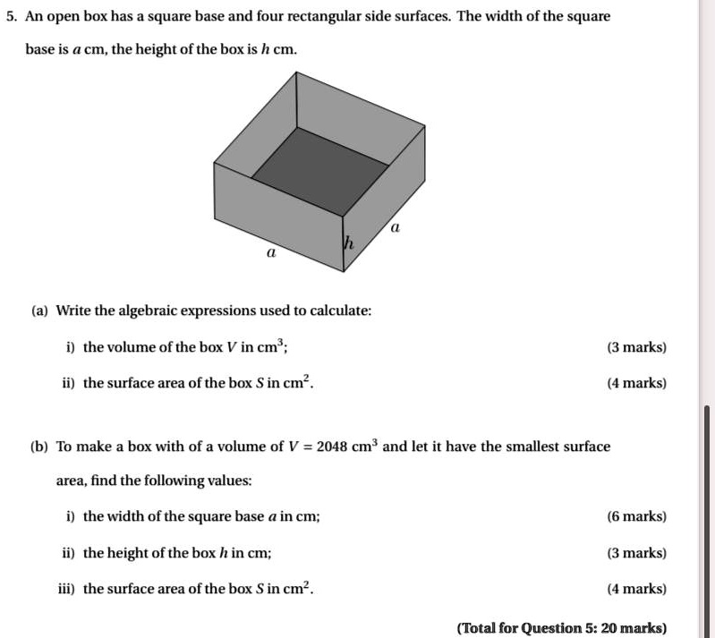 SOLVED:An open box has a square base and four rectangular side surfaces ...