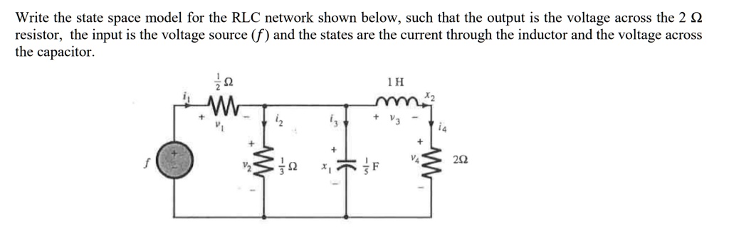 SOLVED: Write the state space model for the RLC network shown below, such that the output is the ...
