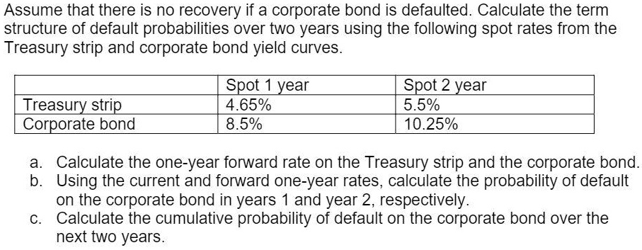 SOLVED: Assume that there is no recovery if a corporate bond is ...