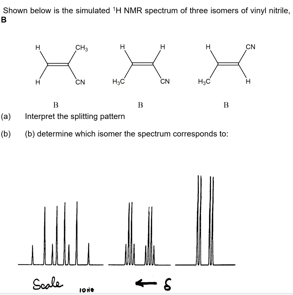 SOLVED: Shown below is the simulated 1H NMR spectrum of three isomers ...