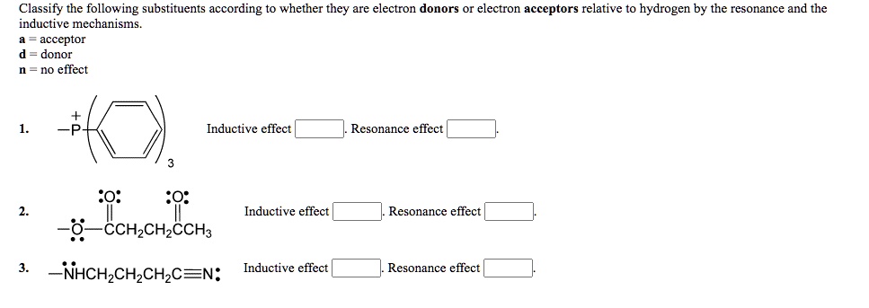 SOLVED:Classify the following substituents according to whether they are electron donors ...