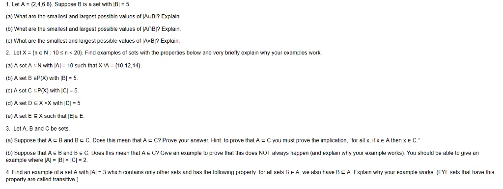 SOLVED:Let A = {2,4,6,8} Suppose B is set with (a) What ara the smallest and largest possible ...