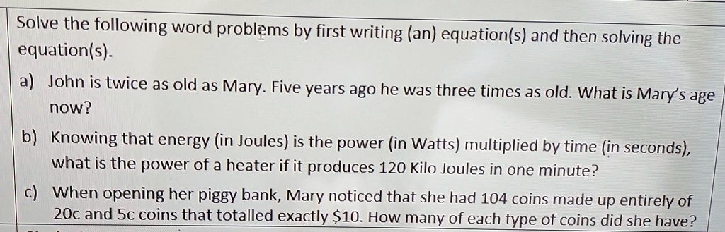Solve the following word problems by first writing (an)...
