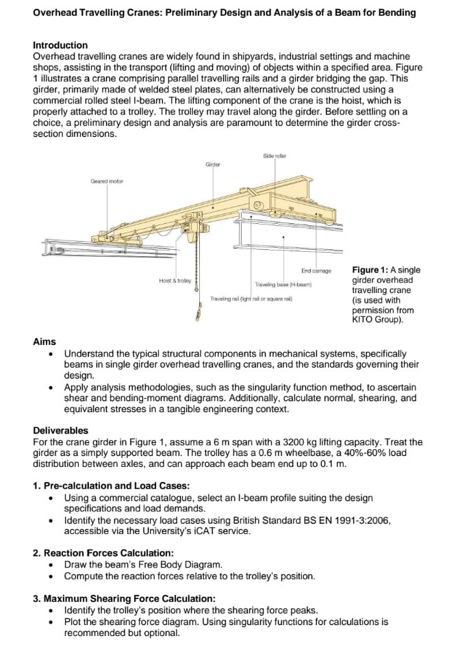 Overhead Travelling Cranes: Preliminary Design and Analysis of a Beam ...