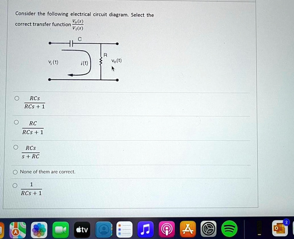 SOLVED: Consider the following electrical circuit diagram. Select the correct transfer function ...