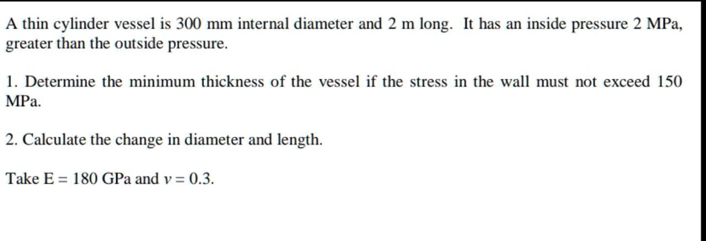 SOLVED: A thin cylinder vessel is 300 mm internal diameter and 2 m long ...