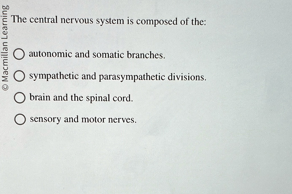 The central nervous system is composed of the: autonomic and somatic ...