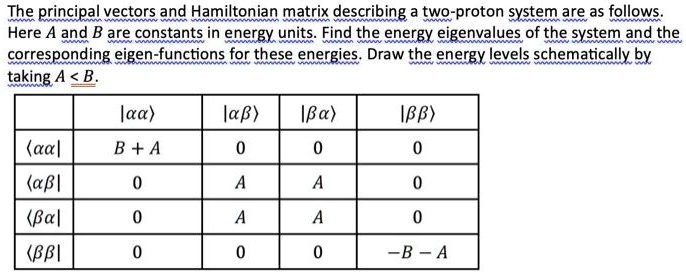 The principal vectors and Hamiltonian matrix describing a two-proton ...
