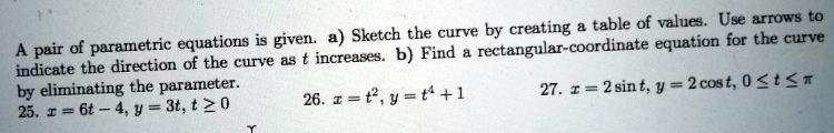 SOLVED:table of values- Use arTOws to Sketch the curve by creating pair of parametric equations ...