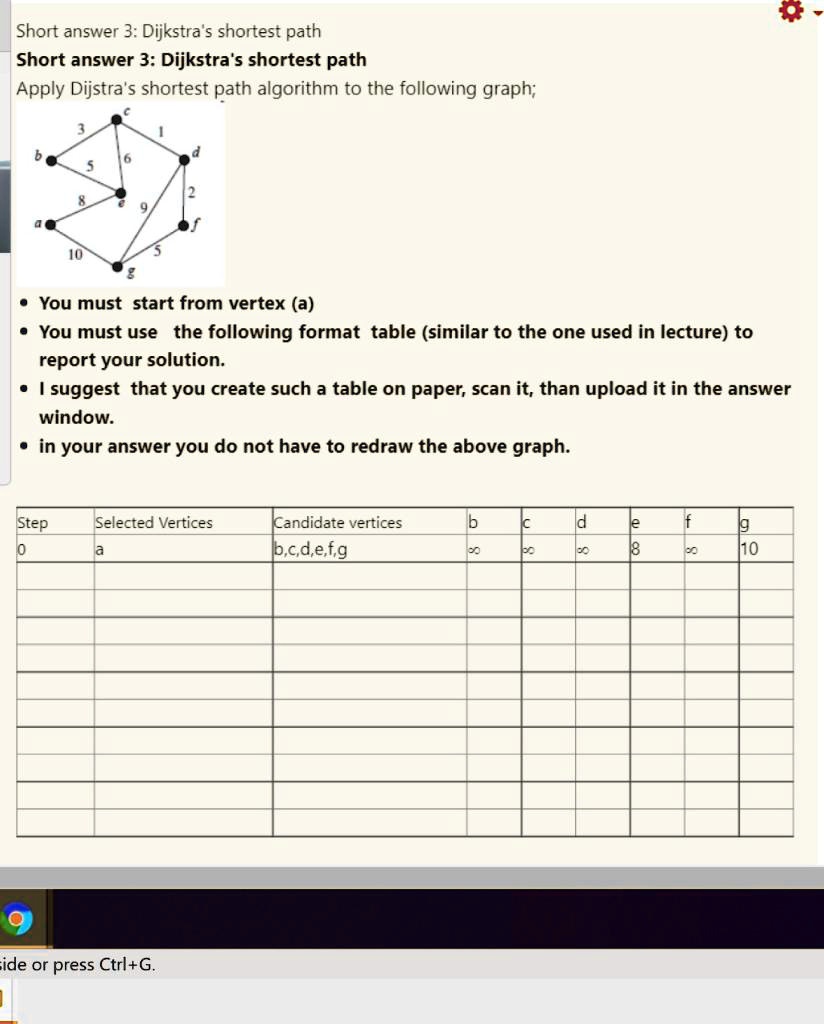 SOLVED: Short answer 3: Dijkstra's shortest path Apply Dijkstra's ...