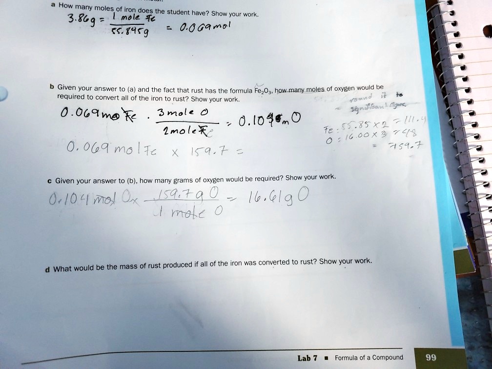 how many moles of iron does mole the student have show your work 3869 ...