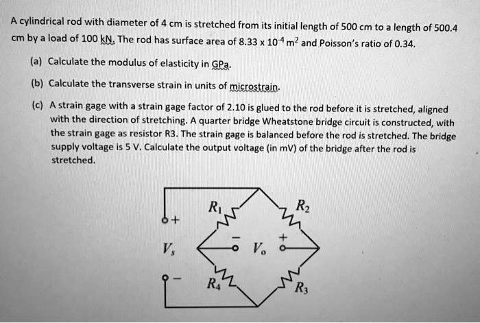 SOLVED: A cylindrical rod with a diameter of cm is stretched from its ...