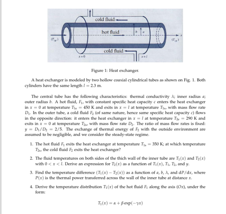 SOLVED: Figure 1: Heat exchanger. A heat exchanger is modeled by two hollow coaxial cylindrical ...