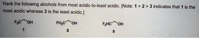 SOLVED: Rank the following alcohols from most acidic to least acidic ...