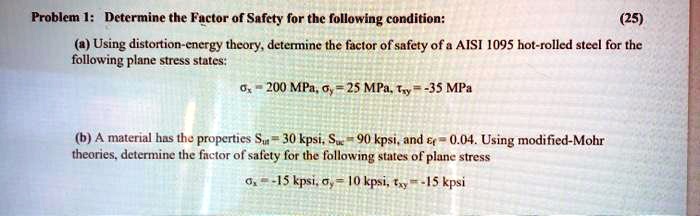 SOLVED: Problem 1: Determine the Factor of Safety for the following ...