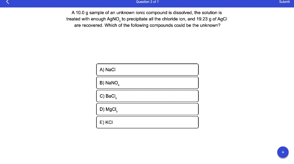 SOLVED: A 10.0 g sample of an unknown ionic compound is dissolved. The solution is treated with ...