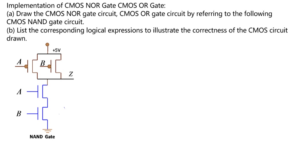 Implementation of CMOS NOR Gate CMOS OR Gate: (a) Draw the CMOS NOR ...
