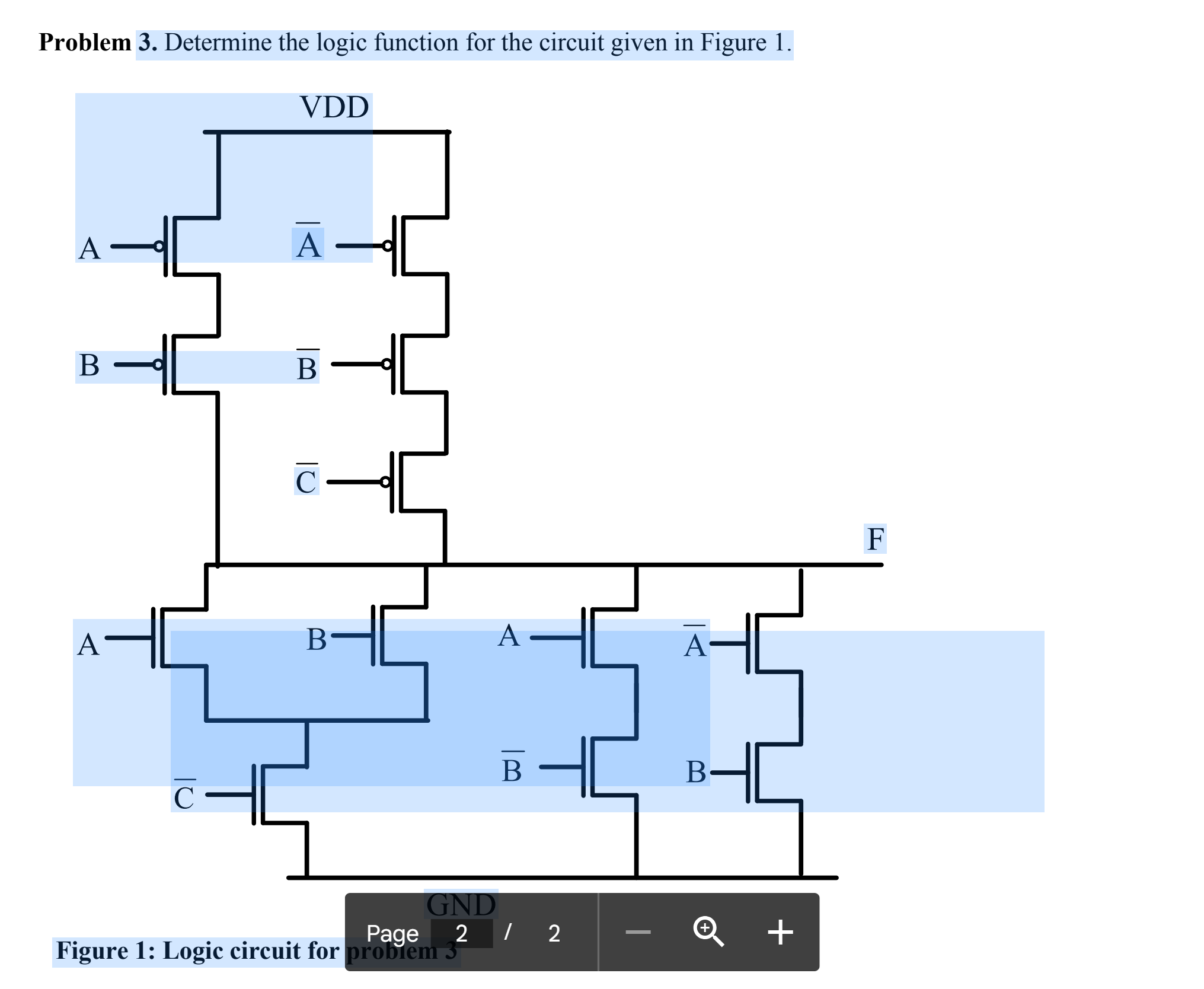 Problem 3. Determine the logic function for the circuit given in Figure 1.