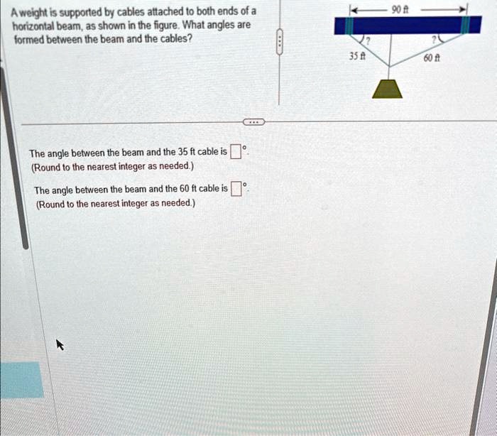 SOLVED: A weight is supported by cables attached to both ends of a ...