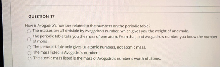 question 17 how avogadro s number related t0 the numbers on the ...