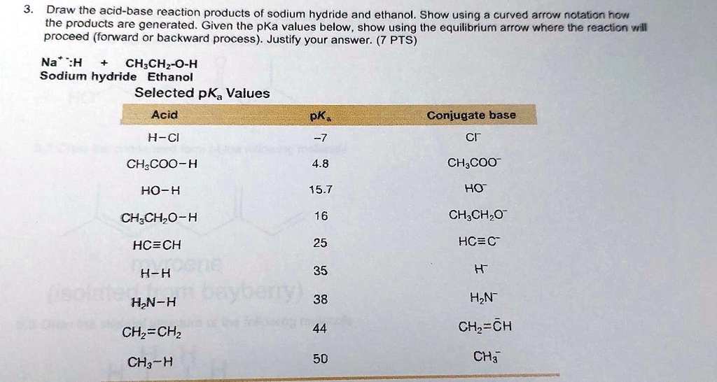 SOLVED: Draw the acid-base reaction products of sodium hydride and ethanol. Show, using curved ...